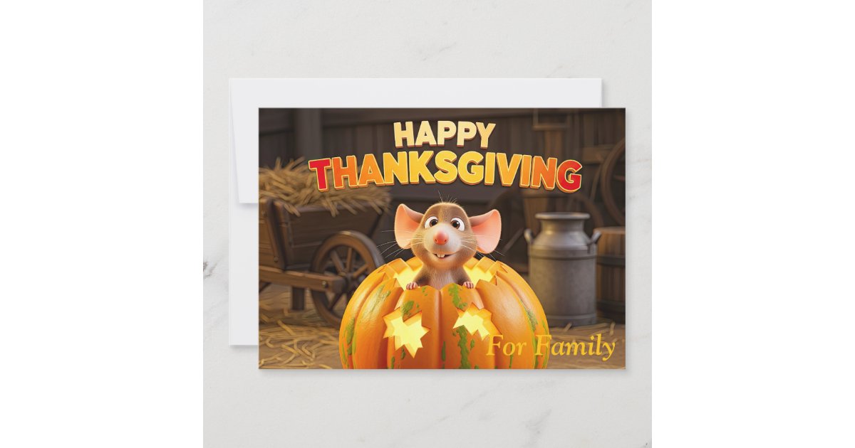 Happy Thanksgiving Cartoon Rat in Pumpkin Holiday Card | Zazzle