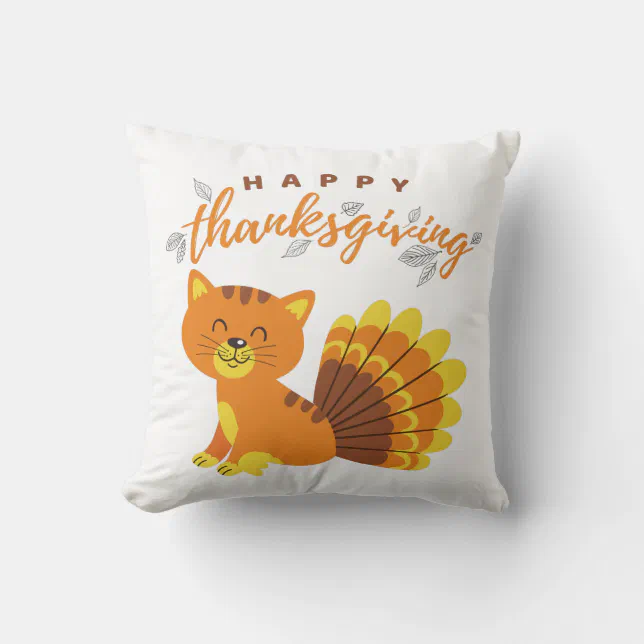Happy Thanksgiving Cat Turkey Throw Pillow | Zazzle
