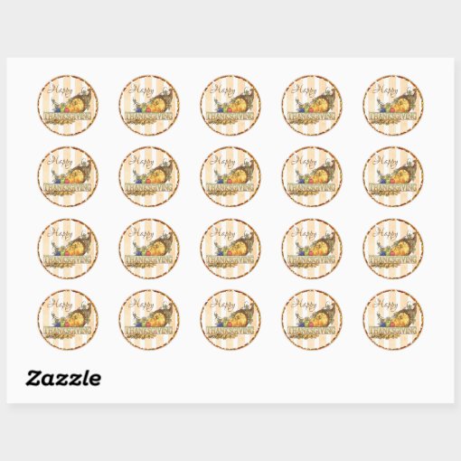 Happy Thanksgiving Cornucopia Stickers | Zazzle