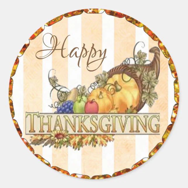 Happy Thanksgiving Cornucopia Stickers | Zazzle
