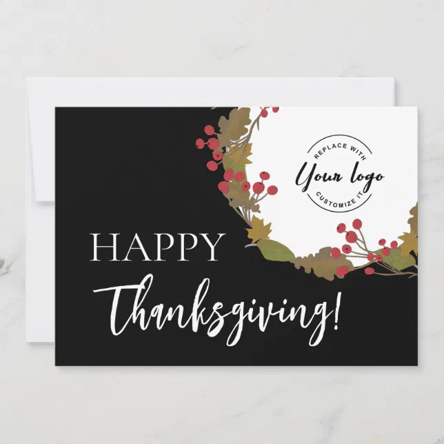 Happy Thanksgiving Custom business logo Holiday Card | Zazzle