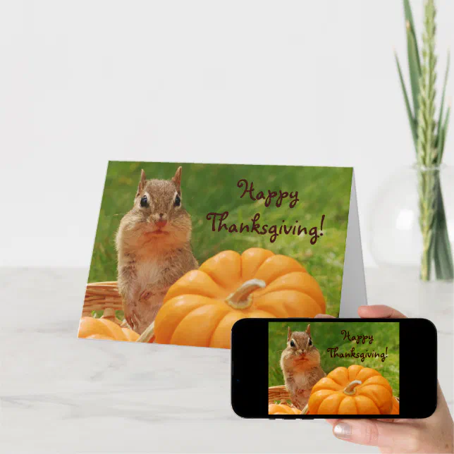Happy Thanksgiving Cute Chipmunk Card | Zazzle