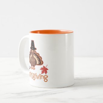 Happy Thanksgiving Cute Pilgrim Turkey Two-Tone Coffee Mug | Zazzle