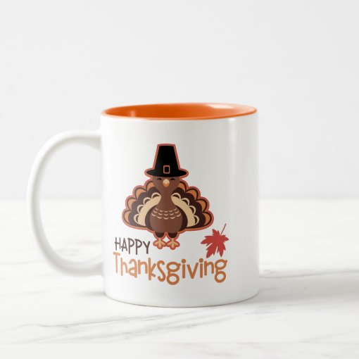 Happy Thanksgiving Cute Pilgrim Turkey Two-Tone Coffee Mug | Zazzle