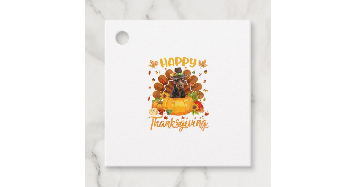 Happy Thanksgiving Doberman Dog Turkey Pumpkin Favor Tags | Zazzle