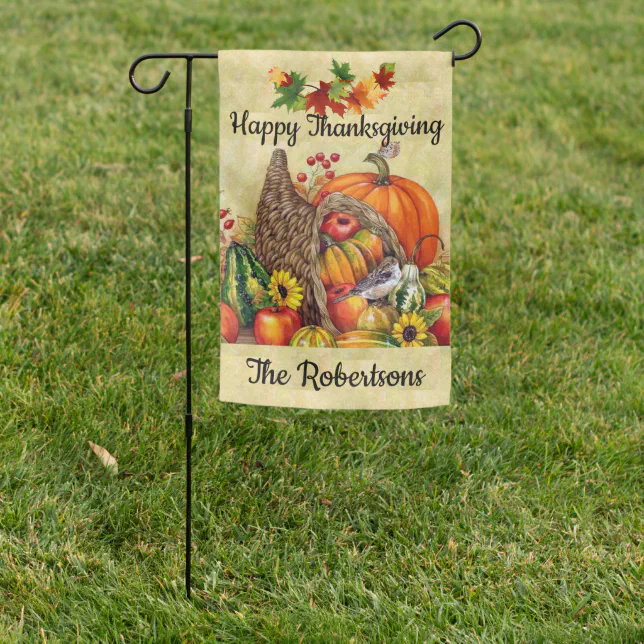 Happy Thanksgiving Fall Autumn Custom Name Yard Garden Flag | Zazzle