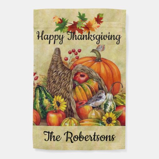 Happy Thanksgiving Fall Autumn Custom Name Yard Garden Flag | Zazzle