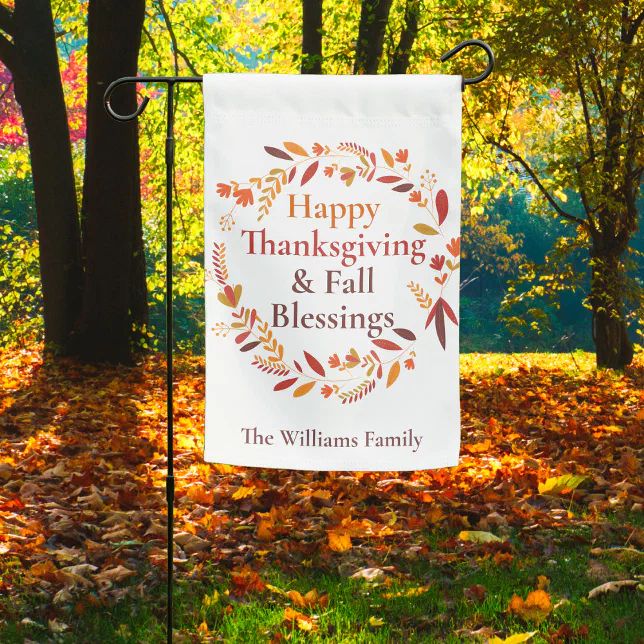 Happy Thanksgiving Fall Blessings Cute Custom Garden Flag | Zazzle