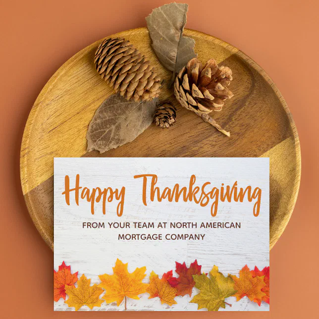 Happy Thanksgiving Fall Leaves Custom Business Holiday Card | Zazzle