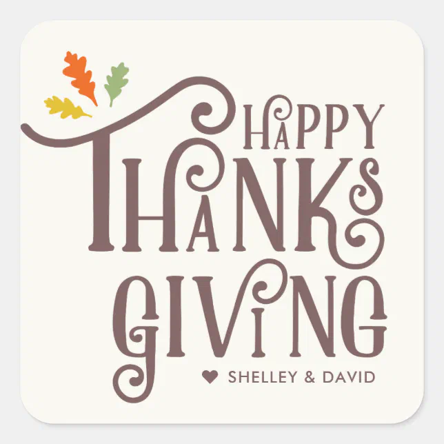 Happy Thanksgiving | Fall Leaves Square Sticker | Zazzle