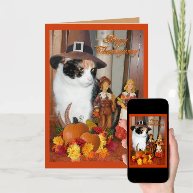Happy Thanksgiving for cat lover Holiday Card | Zazzle