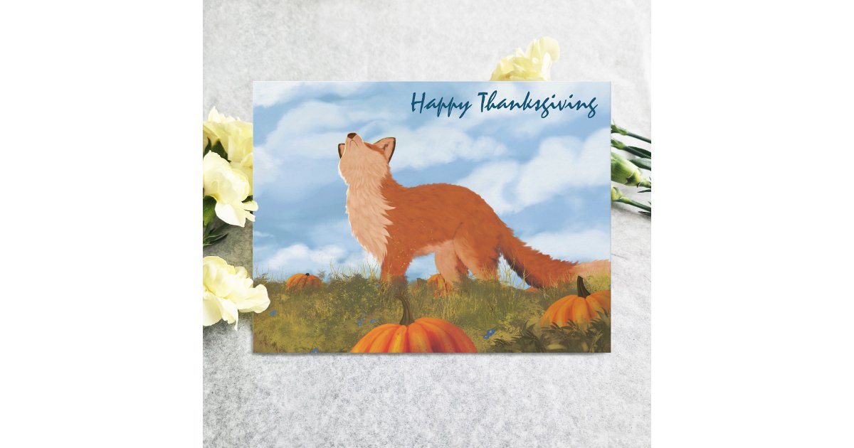 Happy Thanksgiving Fox Postcard | Zazzle