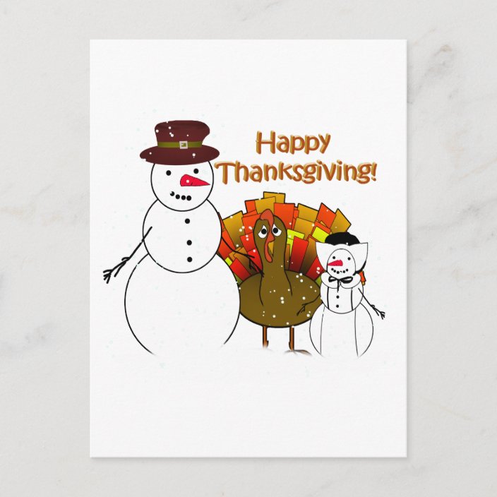 Happy Thanksgiving from Snowy Pilgrims Holiday Postcard | Zazzle.com