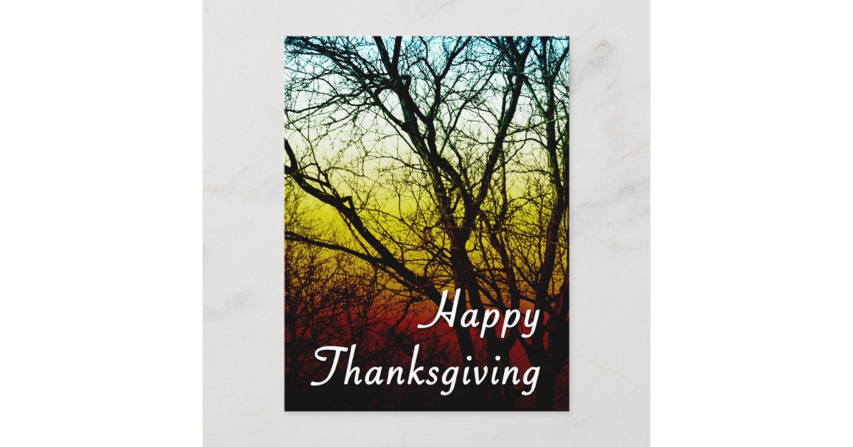 happy thanksgiving (ghost tree) holiday postcard | Zazzle
