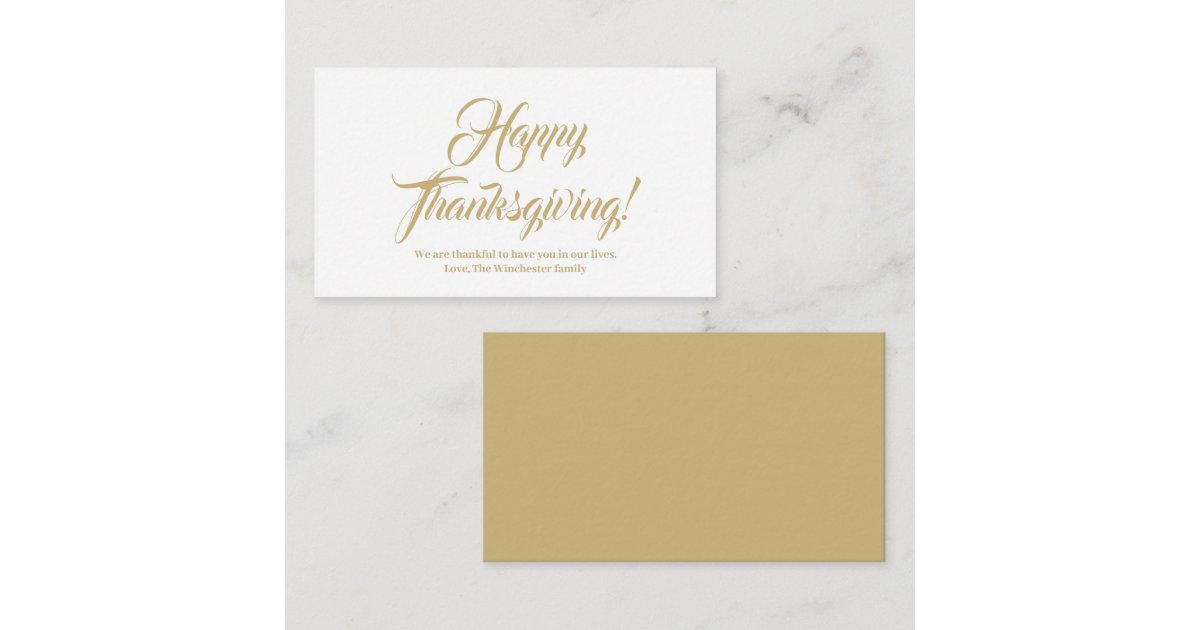 Happy Thanksgiving gold custom script elegant Enclosure Card | Zazzle