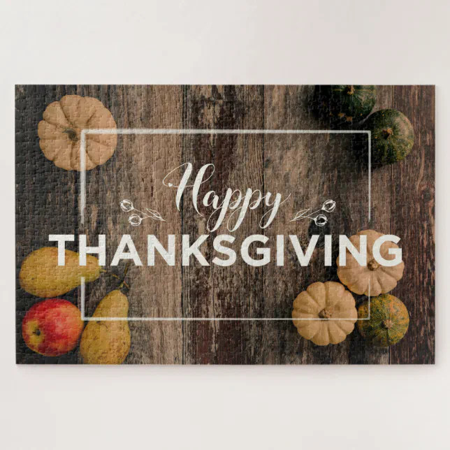 Happy Thanksgiving greeting with pumpkins Jigsaw Puzzle | Zazzle