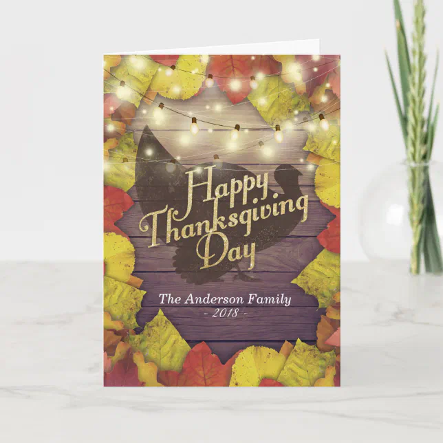 Happy Thanksgiving Greetings Turkey Autumn Leaves Holiday Card | Zazzle
