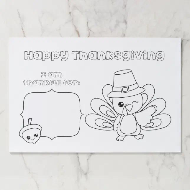 Happy Thanksgiving Kids Color Activity Placemat | Zazzle