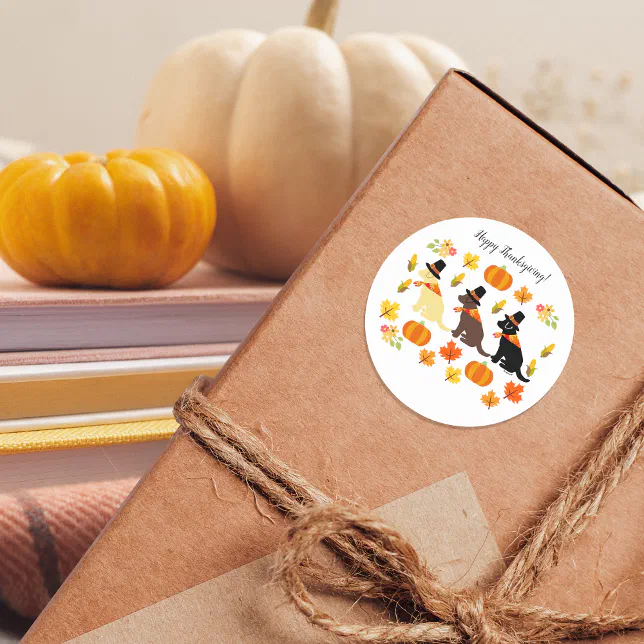 Happy Thanksgiving Labrador Silhouette Classic Round Sticker | Zazzle