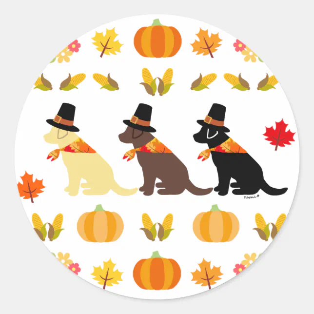 Happy Thanksgiving Labrador Silhouette Pumpkins Classic Round Sticker ...