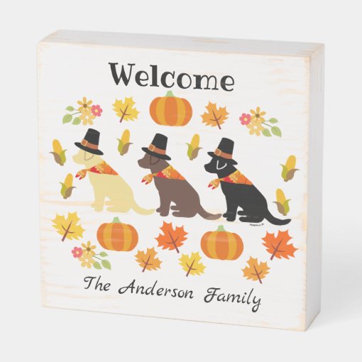 Happy Thanksgiving Labrador Silhouette Welcome Wooden Box Sign | Zazzle