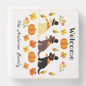 Happy Thanksgiving Labrador Silhouette Welcome Wooden Box Sign | Zazzle