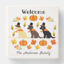 Happy Thanksgiving Labrador Silhouette Welcome Wooden Box Sign | Zazzle