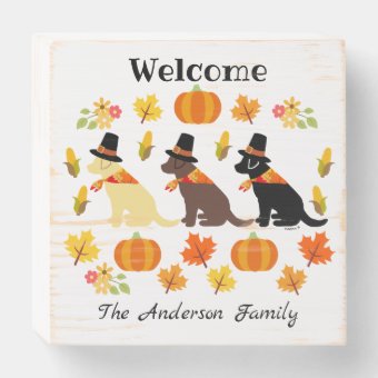 Happy Thanksgiving Labrador Silhouette Welcome Wooden Box Sign | Zazzle
