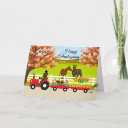 Happy Thanksgiving Labradors and Tractor Card | Zazzle
