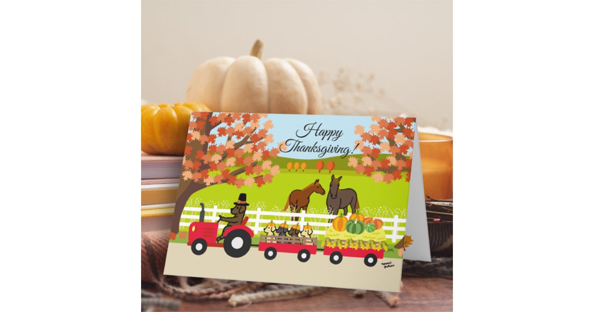 Happy Thanksgiving Labradors and Tractor Card | Zazzle