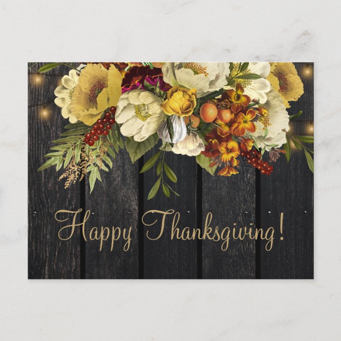 Happy Thanksgiving modern rustic wood Thanksgiving Holiday Postcard ...