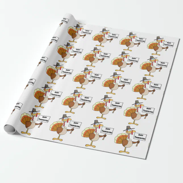 Happy Thanksgiving Pilgrim Turkey Wrapping Paper | Zazzle