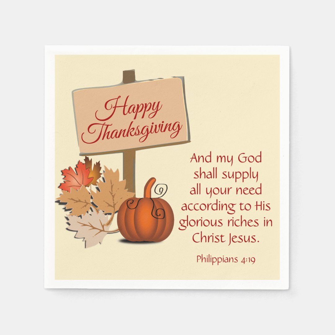 HAPPY THANKSGIVING Pumpkin Scripture Paper Napkins | Zazzle