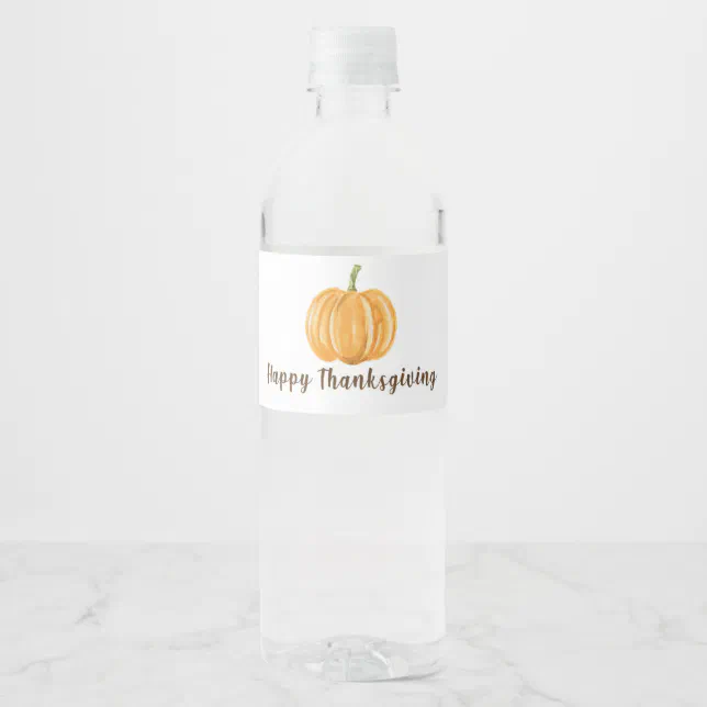 Happy Thanksgiving | Pumpkin | Water Bottle Label | Zazzle
