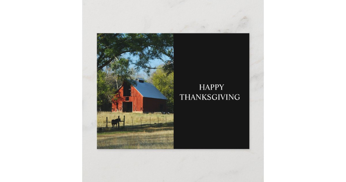 Happy Thanksgiving — Red Barn and Horse Holiday Postcard | Zazzle