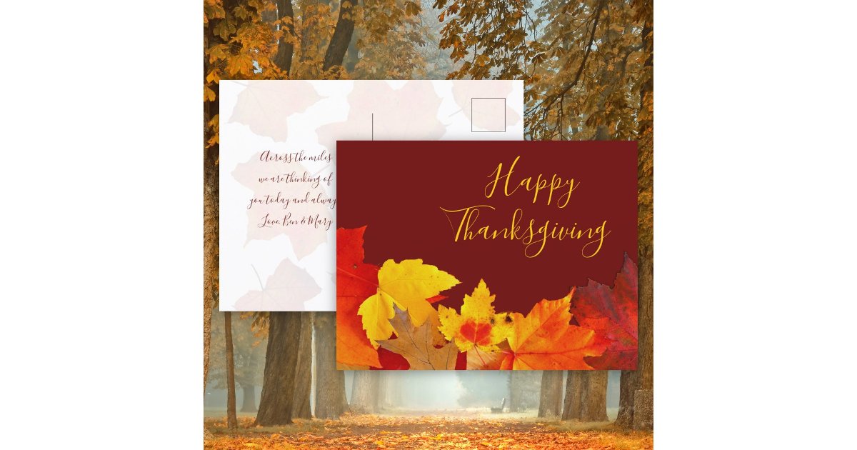 Happy Thanksgiving Red Leaves Postcard | Zazzle