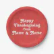 Happy Thanksgiving red pattern custom text photo Paper Plates | Zazzle