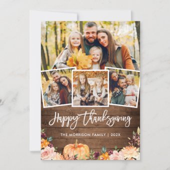 Happy Thanksgiving Rustic Autumn Floral Photo Card | Zazzle