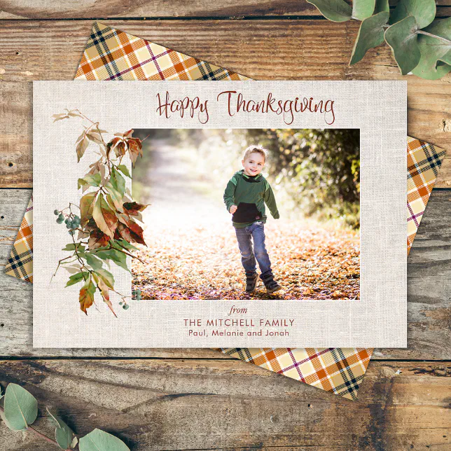 Happy Thanksgiving Rustic Autumn Leaves Photo Holiday Card | Zazzle