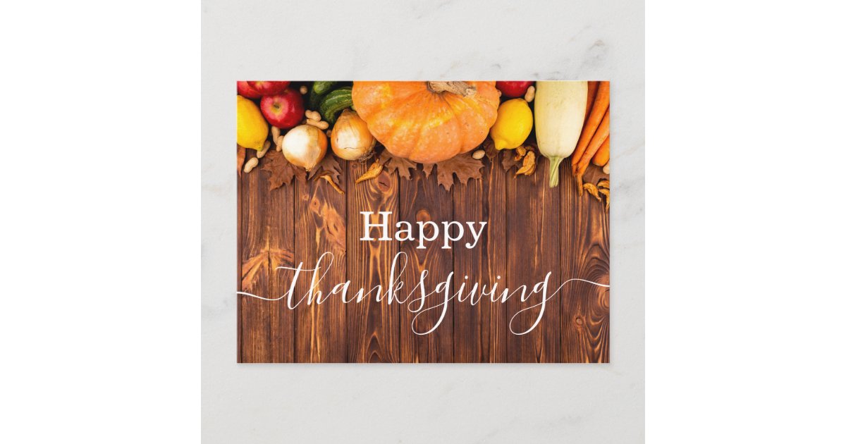 happy thanksgiving, rustic wood holiday simple postcard | Zazzle