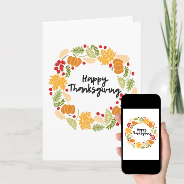 HAPPY THANKSGIVING, Thanksgiving Wreath, Cute Holiday Card | Zazzle