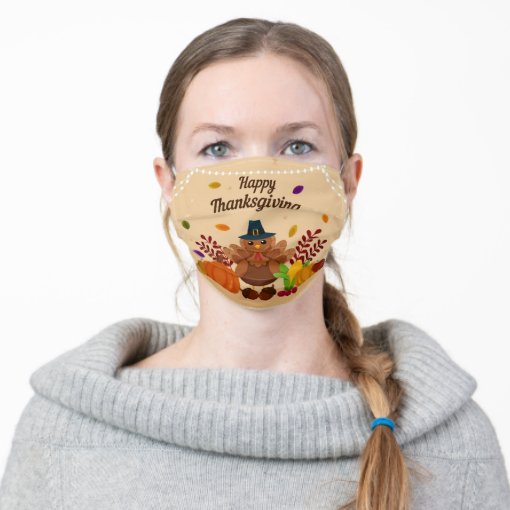 Happy Thanksgiving Turkey Adult Cloth Face Mask | Zazzle