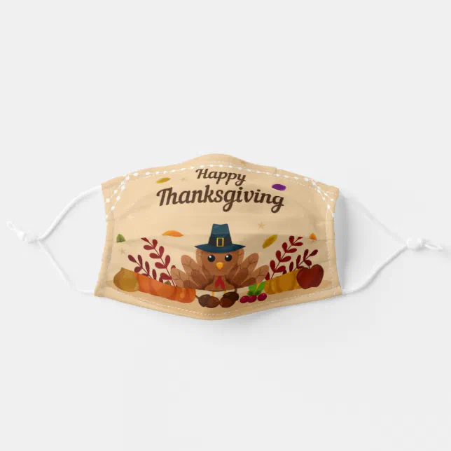 Happy Thanksgiving Turkey Adult Cloth Face Mask | Zazzle