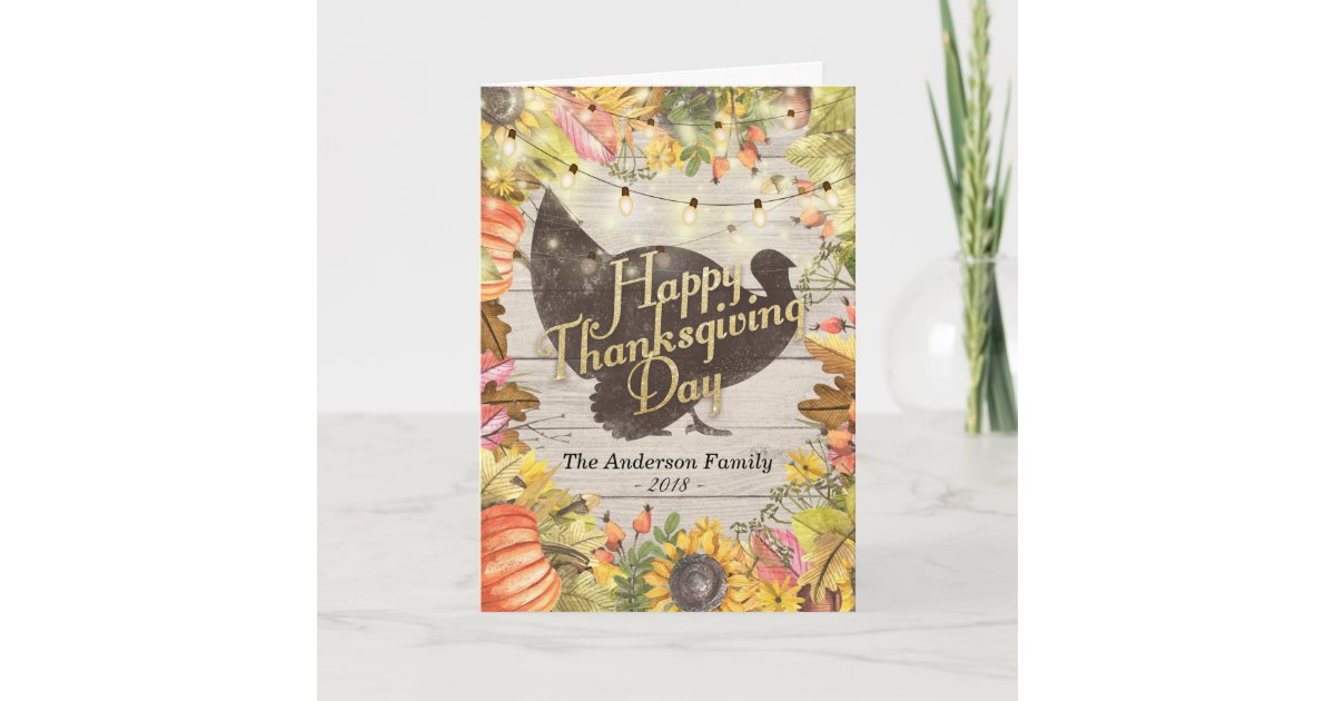 Happy Thanksgiving Turkey Autumn Leaves Pumpkins Holiday Card | Zazzle