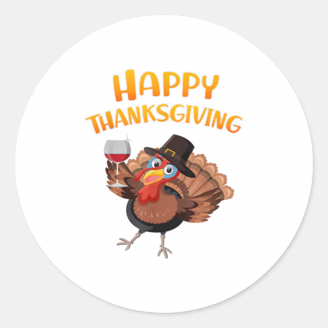 Happy Thanksgiving Turkey Classic Round Sticker | Zazzle