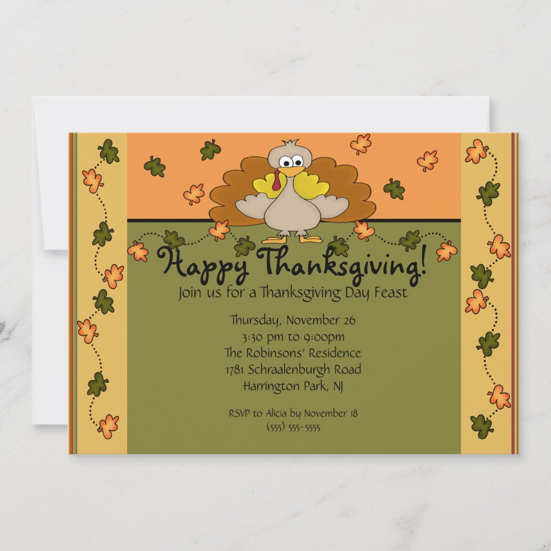 Happy Thanksgiving Turkey Dinner Invitation | Zazzle