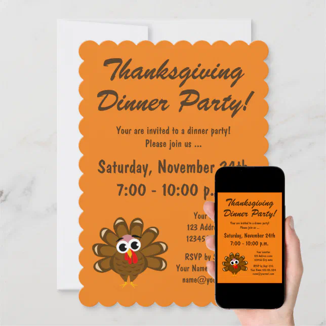 Happy Thanksgiving Turkey dinner party invitation | Zazzle