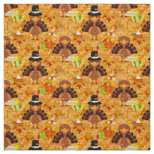 Thanksgiving Pie Turkey Pumpkin Pattern Fabric | Zazzle