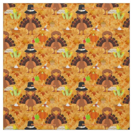 Thanksgiving Pie Turkey Pumpkin Pattern Fabric | Zazzle