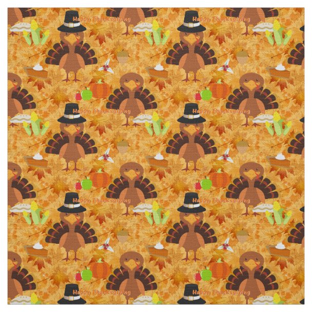 Thanksgiving Pie Turkey Pumpkin Pattern Fabric | Zazzle